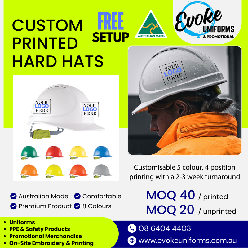 Custom Printed Hard Hats – Evoke Uniforms